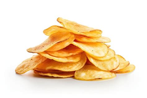 Premium Ai Image Irregularly Shaped Crunchy Potato Chips Stack On White