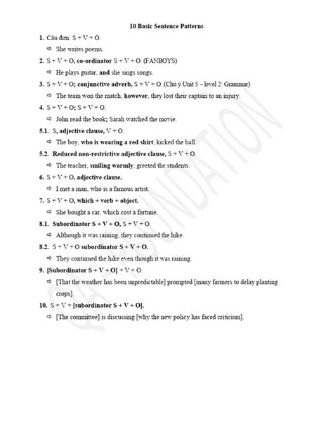 10 Basic Sentence Patterns Pdf Semantic Units Linguistic Typology