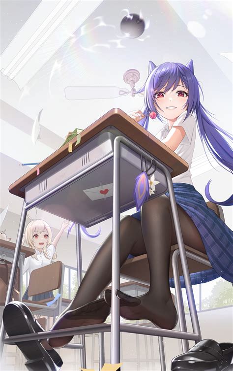 Yuxing Yuhang Genshin Impact Keqing Klee Feet Pantyhose Seifuku Skirt Lift Yande Re