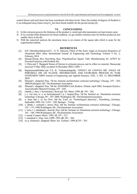 Extrusion Process And Parameters Involved In The Experimental And Numerical Investigation Review
