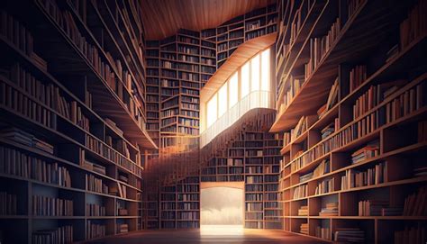 Premium Photo A Library With A Staircase And A Door That Saysthe Word Library