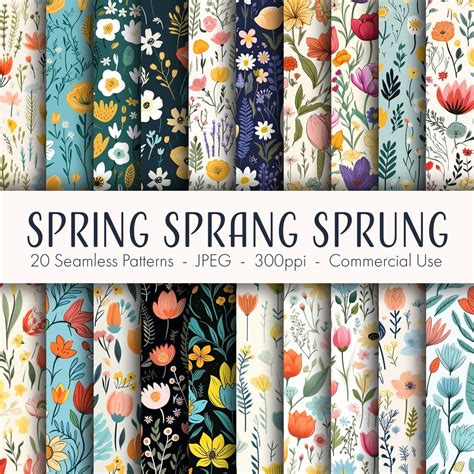 Spring Sprang Sprung Seamless Patterns Printable Digital Paper