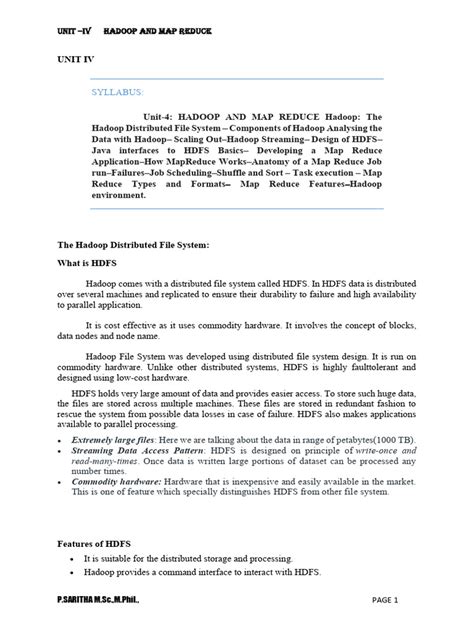 Bigdata Unit Iv Pdf Apache Hadoop Map Reduce