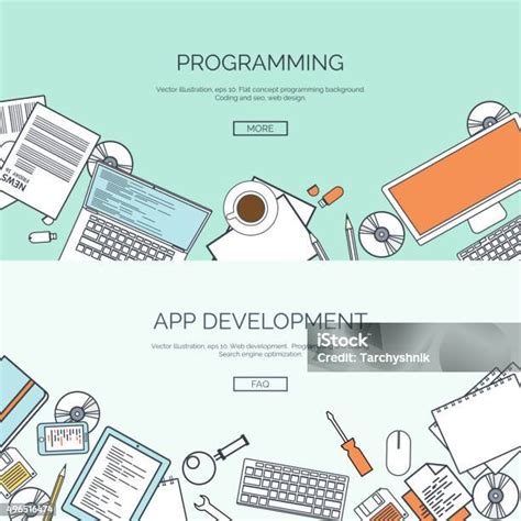 Vector Illustration Flat Background Coding Programming Seo Search Engine Optimization Stock