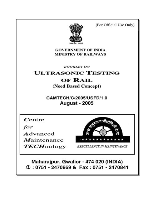 Pocketbook On Ultrasonic Testing Of Rail Need Based Pdf Ultrasound Rail Transport