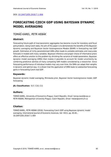 Pdf Forecasting Czech Gdp Using Bayesian Dynamic Model Averaging