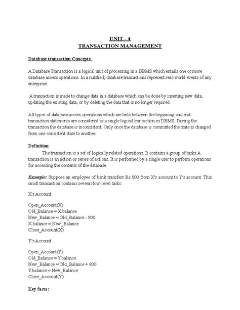 Dbm Unit 4 Transaction Management In Dbms Unit 4 Transaction Management Database