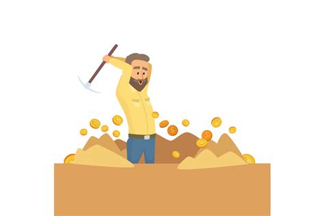 Miner Working Workers With Pickaxe Smashing On Golden Stones And Mini By ONYX TheHungryJPEG