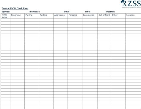 Example Datasheets Ethograms And Guidance Focal And Scan Templates
