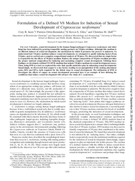 Pdf Formulation Of A Defined V8 Medium For Induction Of Sexual Development Of Cryptococcus