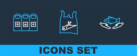 세트 라인 물고기 관리 쓰레기통에 쓰레기 분류 및 죽은 새 플라스틱 아이콘 벡터 0명에 대한 스톡 벡터 아트 및 기타 이미지 0명 깨끗한 낚시 Istock