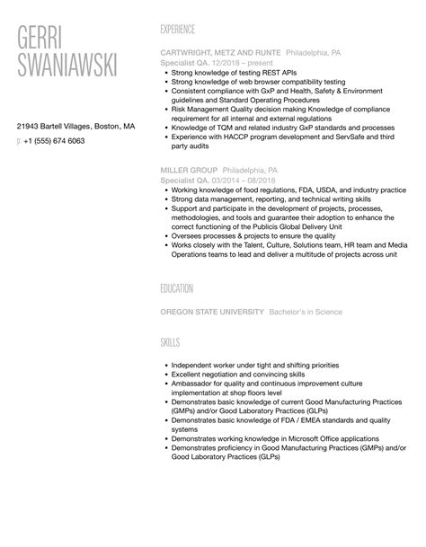 Specialist QA Resume Samples Velvet Jobs Specialist QA Resume Samples Velvet Jobs