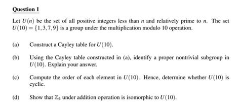 Solved Question 1 Let U N Be The Set Of All Positive