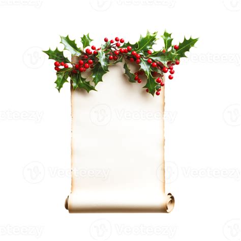 Christmas Scroll With Holly And Berries Festive Decoration Winter