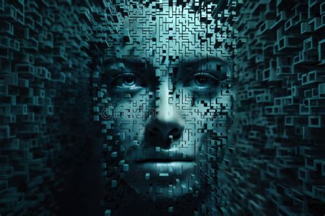 Woman S Face With 3d Cubes And Particles In Space As Symbol Of Augmented Reality And Computer