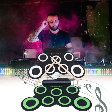 Oefntac Toys Electronic Drum Set Roll Up Portable Practice Pad Kit With