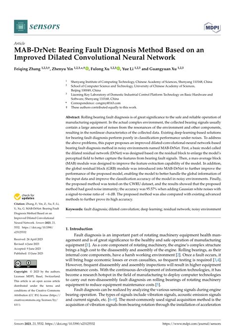 Pdf Mab Drnet Bearing Fault Diagnosis Method Based On An Improved Dilated Convolutional