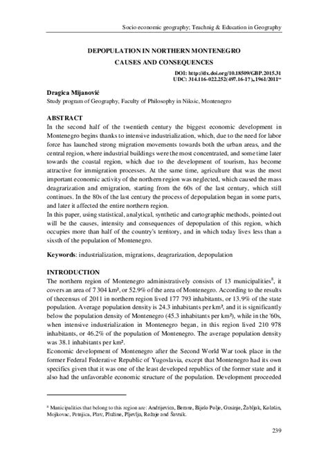 Pdf Depopulation In Northern Montenegro Causes And Consequences