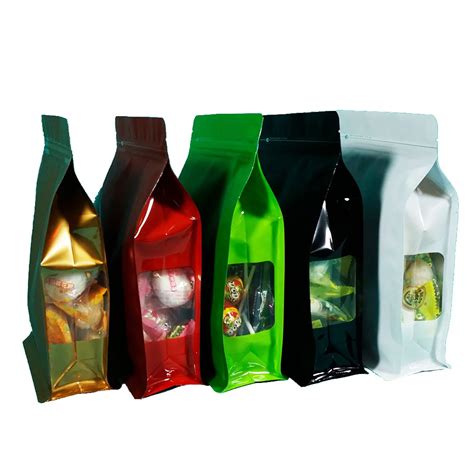 컬러 식품 파우치 100 개 스탠드 업 알루미늄 호일 지퍼 백 사이드 윈도우 플라스틱 지퍼 주방 스토리지 재사용 가능 간식 자루수납 가방 Aliexpress