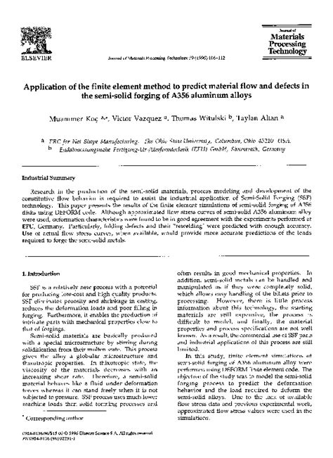 pdf application of the finite element method to predict material flow