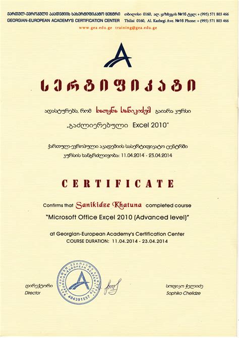 Certificate Excel 2010 Pdf