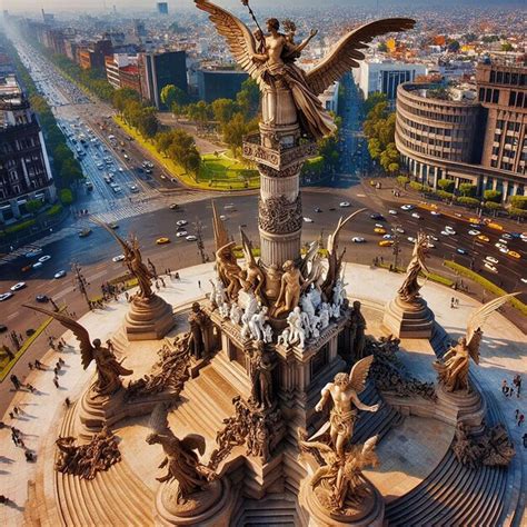 Mexico Angel Of Independence Column Near Mexico City Financial Center