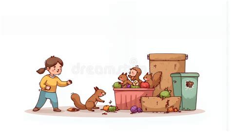 Playful Squirrels And Girl In Autumn Chibi Illustration Stock Illustration Illustration Of