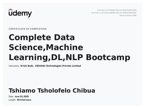 Just Completed The Complete Data Science Machine Learning Deep Learning And Nlp Bootcamp By