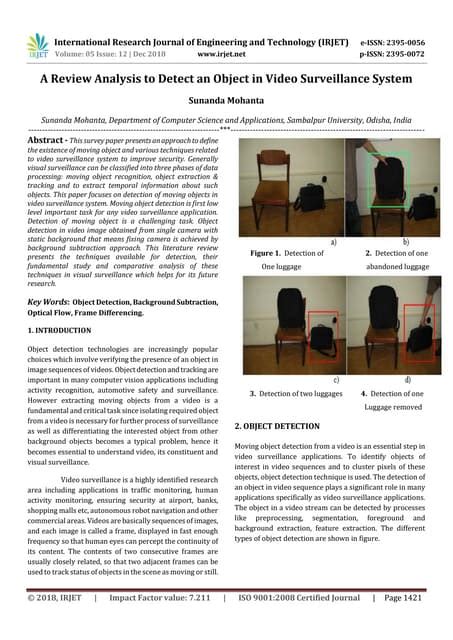 Irjet A Review Analysis To Detect An Object In Video Surveillance System Pdf Video Software