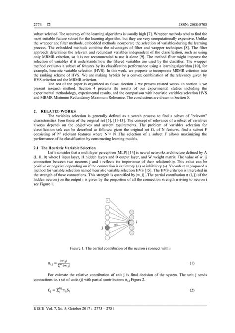 Hybrid Method Hvs Mrmr For Variable Selection In Multilayer Artificial Neural Network Classifier