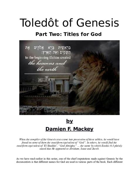 Doc Toledôt Of Genesis Part Two Titles For God