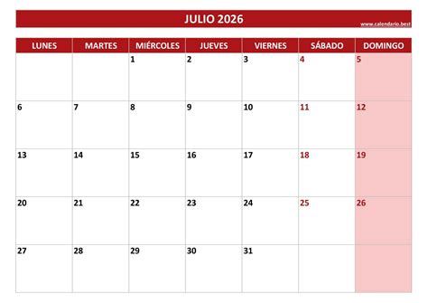 Calendario Junio Y Julio 2026 Para Imprimir Pdf Y 