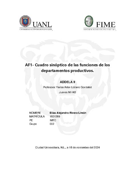 Cuadro Sinóptico De Funciones De Departamentos Productivos Addela Ii