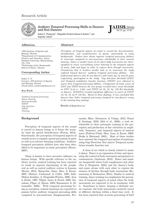Pdf Auditory Temporal Processing Skills In Dancers And Non Dancers