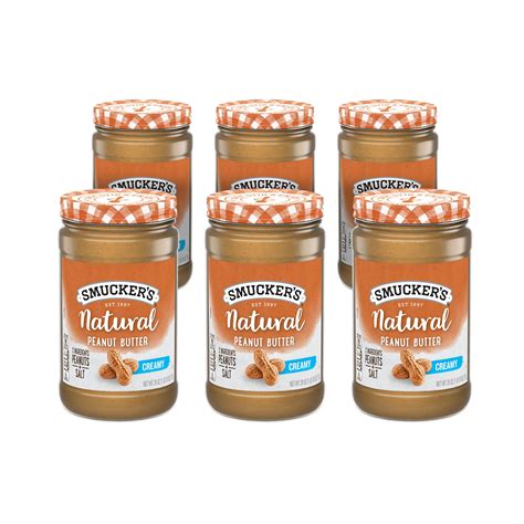 6 Pack Smuckers Natural Creamy Peanut Butter 26 Oz Jar