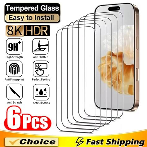 6 шт защитное стекло для Iphone 17 16 15 14 11 12 13 Pro Max Защитная
