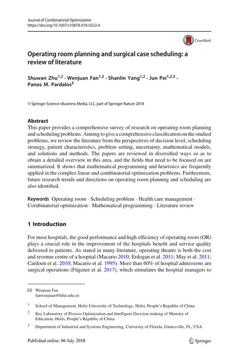 Pdf Operating Room Planning And Surgical Case Scheduling A Review Of
