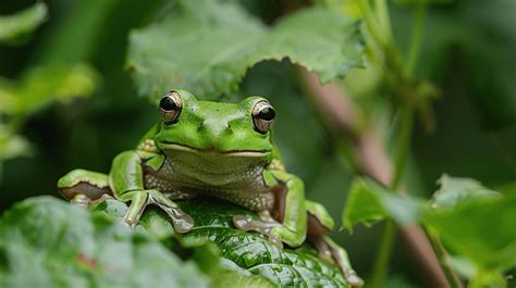 A Green Tree Frog Blending With The Greenery In Houston Texas