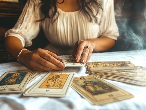 Tarot Card Reading Session With A Woman In A White Dress Mystical