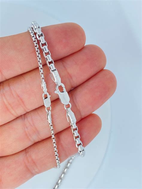 Solid 14k White Gold Box Chain Necklace White Gold Layering Box Chain