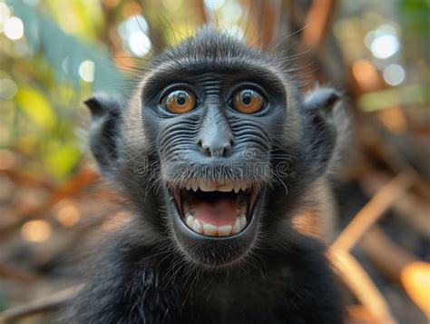 Portrait Of A Smiling African Monkey With All His Teeth A Cute Monkey