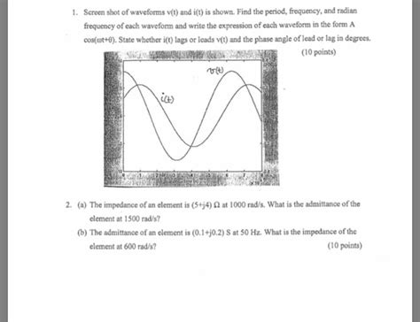Solved Screen Shot Of Waveforms V T And I T Is Shown Find Chegg Com