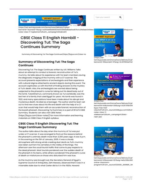 Discovering Tut The Saga Continues Summary Cbse Class 11 English Hornbill Pdf Akhenaten