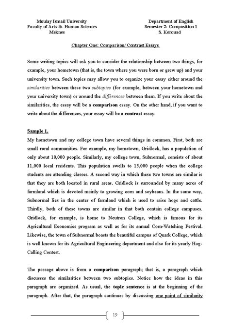 Moulay Ismail University Composition 1 S2 Contrast And Effect Essays