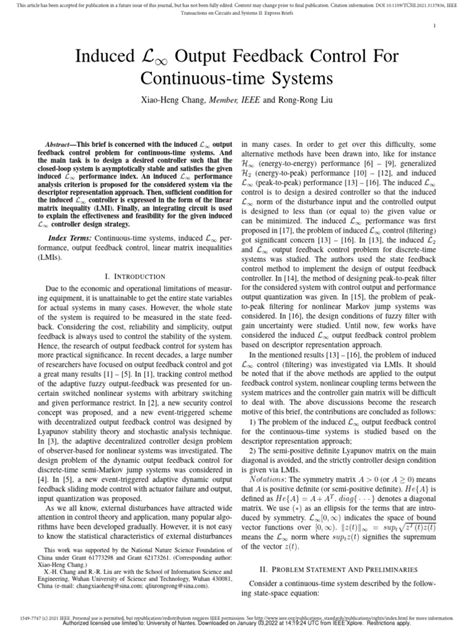 Induced L Output Feedback Control For Continuous Time Systems Pdf