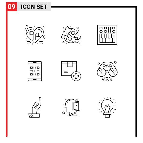 Pack Of 9 Modern Outlines Signs And Symbols For Web Print Media Such As Qr Mobile Sweets Code