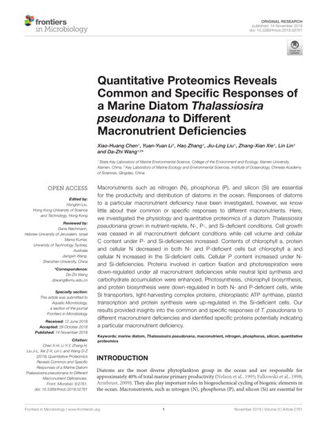Pdf Quantitative Proteomics Reveals Common And Specific Responses Of A Marine Diatom