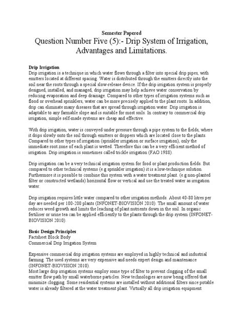 Irrigation Semester Paper Assignment Pdf Irrigation Water