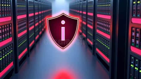 Cybersecurity Shield Icon On Data Server In Close Up Stock Video Video Of Infrastructure