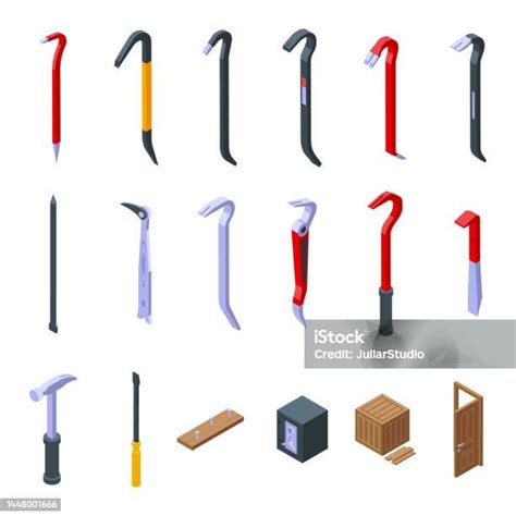 지렛대 아이콘은 아이소메트릭 벡터를 설정합니다 침입 강도 절도에 대한 스톡 벡터 아트 및 기타 이미지 절도 3차원 형태